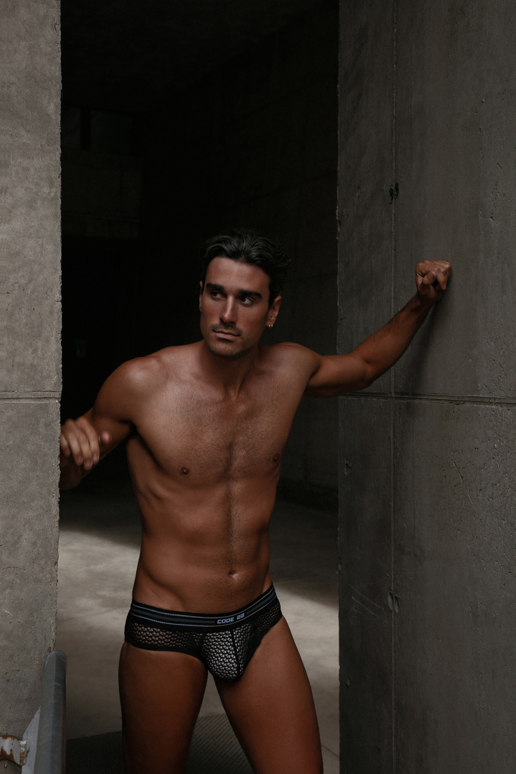 Model Rafael by Joan Crisol for CODE 22 Openwork Briefs